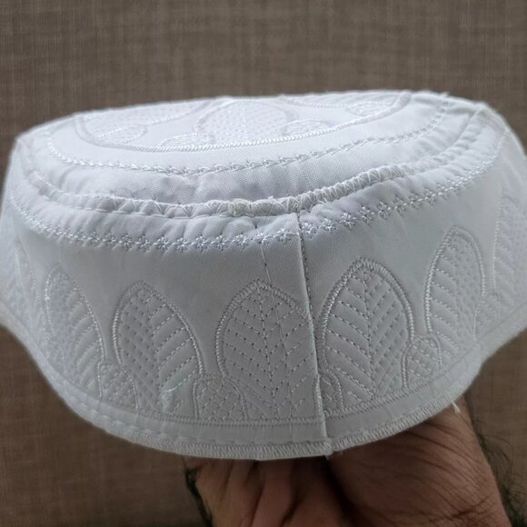 Accessories | Men White Hat Embroidery Round Prayer Ca Topi Handmade ...